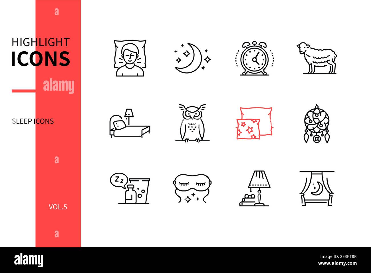 Healthy sleeping - line design style icons set on white background ...