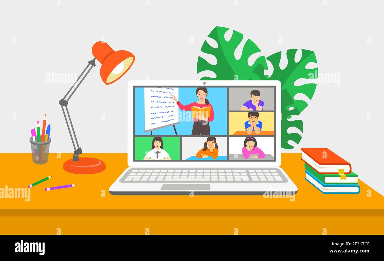 Virtual class online school distance learning teleconference. Asian ...