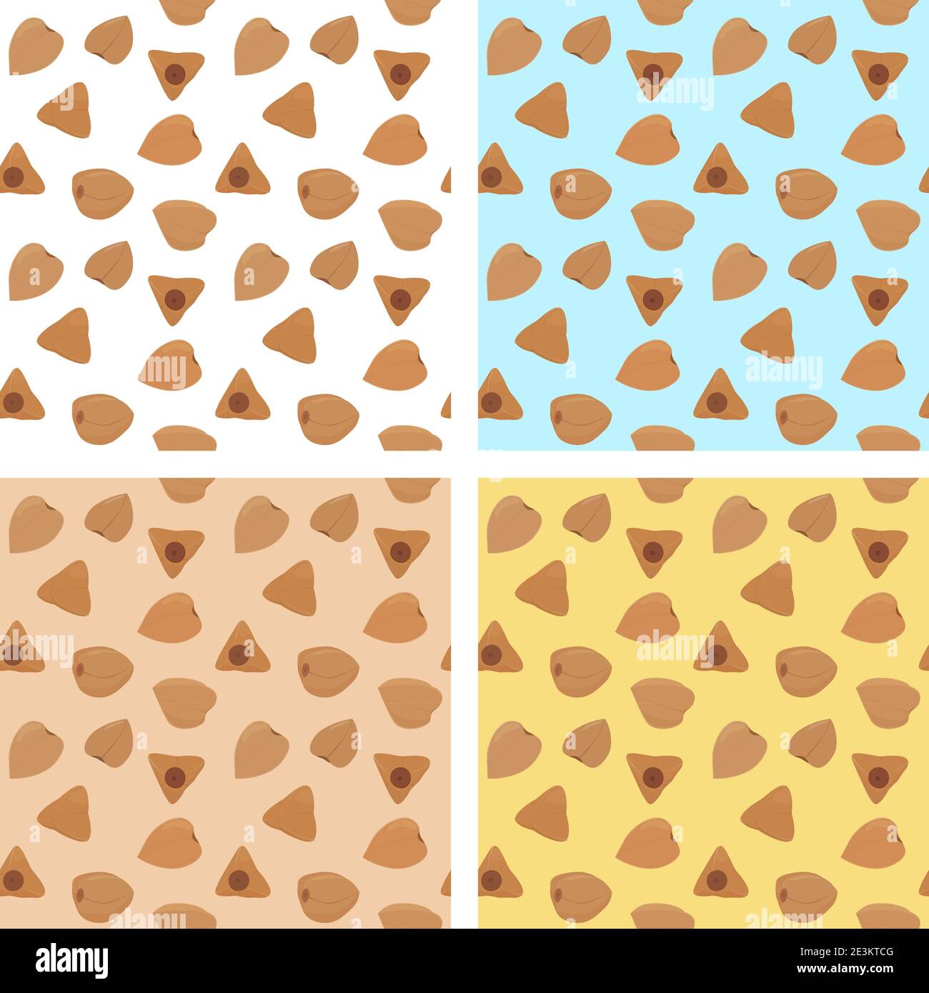 Buckwheat grains seamless patterns set. Different colors cartoon vector ...