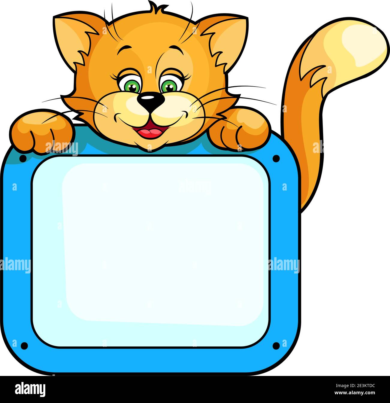 Cute cartoon vector illustration of Cat with frame. Isolated on white ...