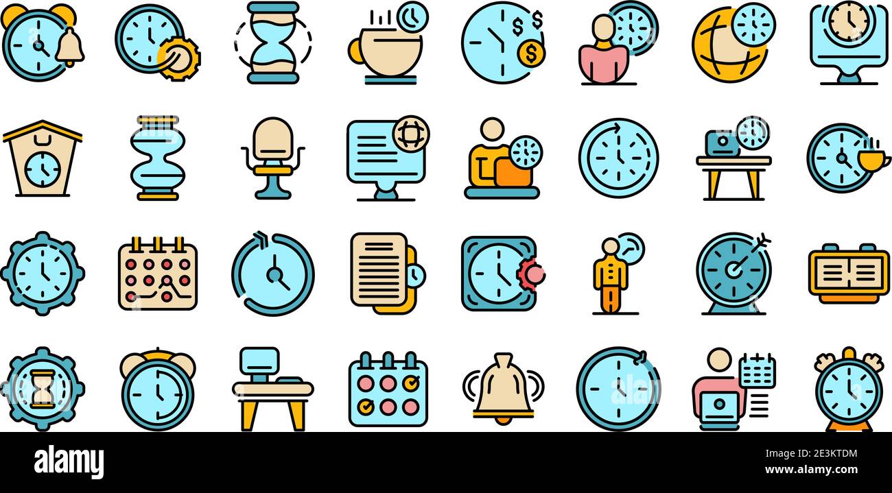 Flexible working hours icons set. Outline set of flexible working hours ... Flexible working hours icons set. Outline set of flexible working hours ...
