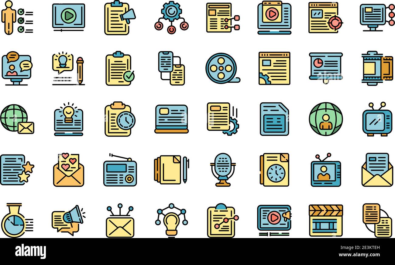 Social project icons set. Outline set of social project vector icons ...