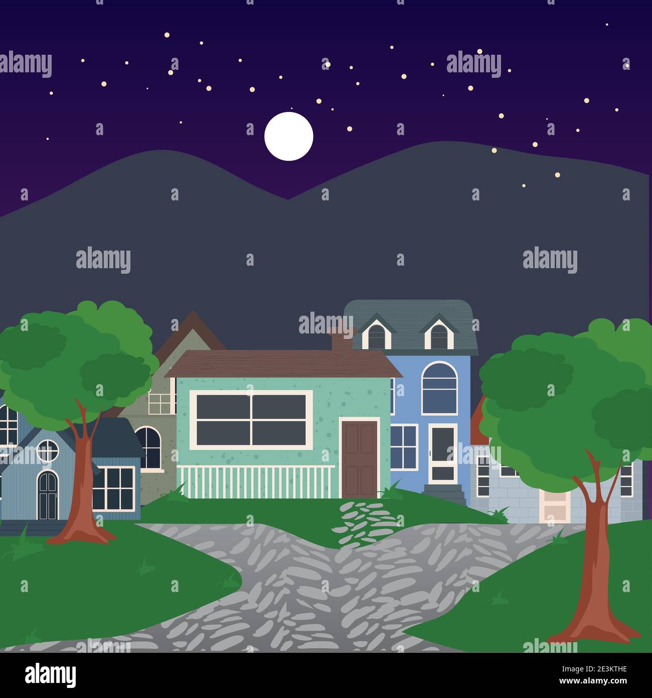houses at night design, Home real estate and building theme Vector ...