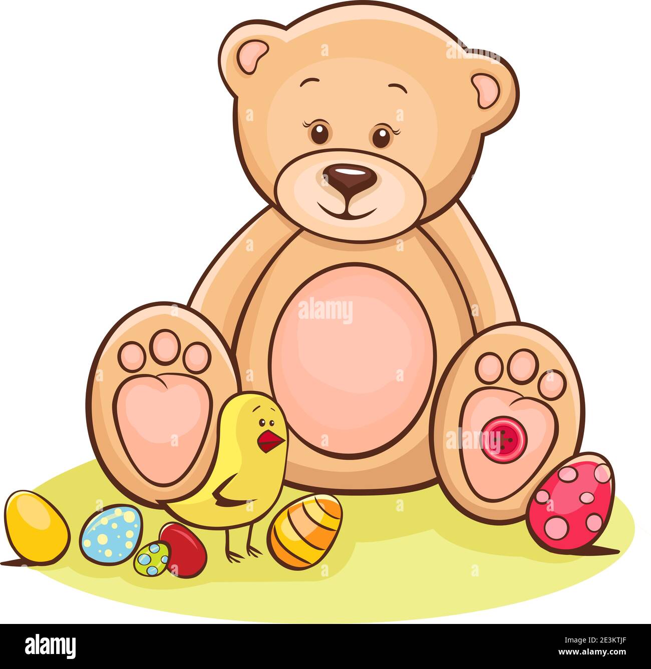 Illustration of cute Teddy bear and Easter chicken with eggs Stock ...