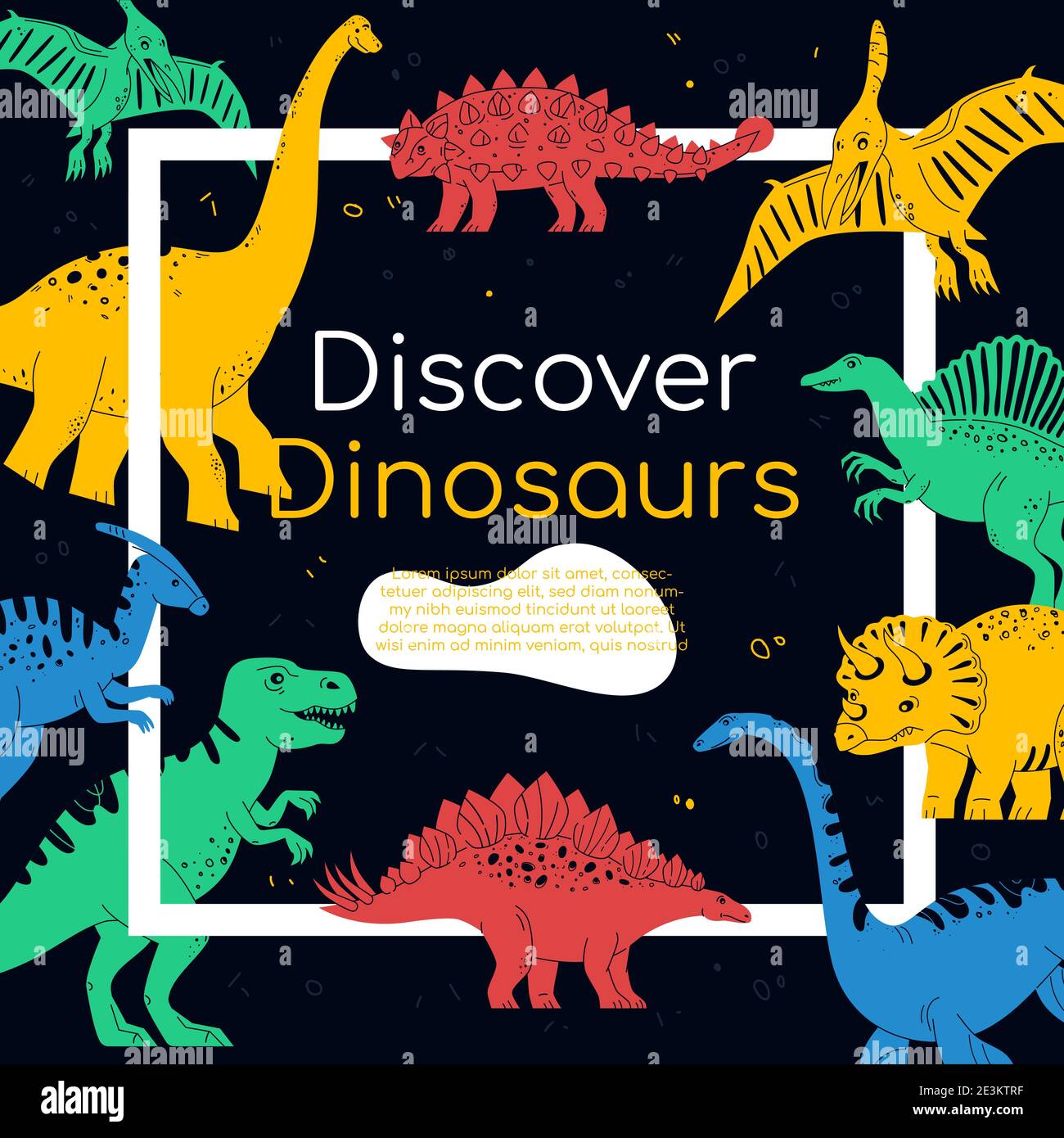 Discover Dinosaurs - colorful flat design style poster with copy space ...