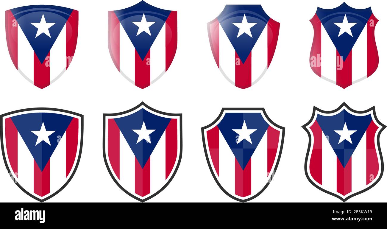 Vertical Puerto Rico flag in shield shape, four 3d and simple versions ...