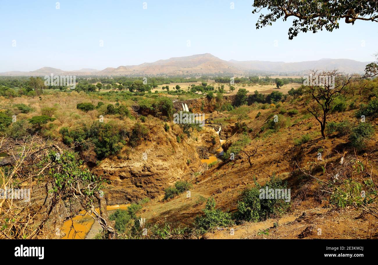 The slender Blue Nile Falls tumble into a narrow gorge cutting through ...