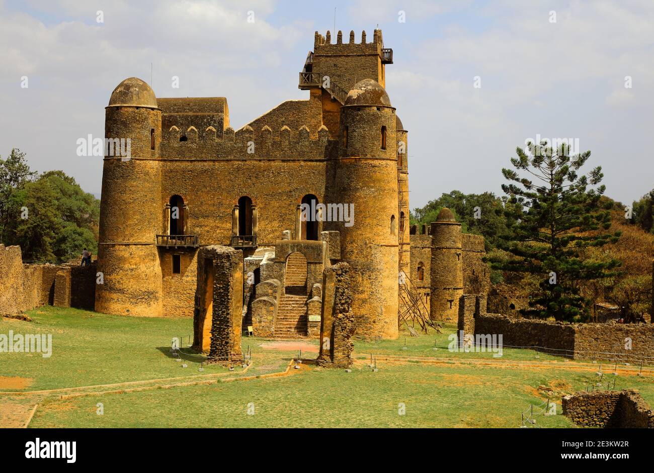 The grand staircase entrance to Fasiledes' Castle with its wooden ...