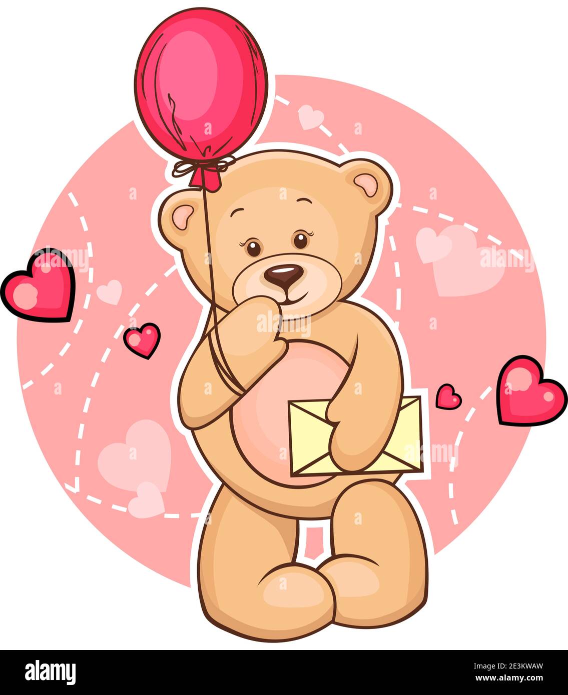 Cartoon Valentine Illustration Of Cute Teddy Bear With Balloon And Message Stock Vector Image ...