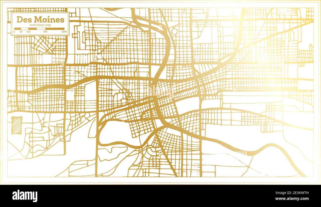 Des Moines USA City Map in Retro Style in Golden Color. Outline Map ...