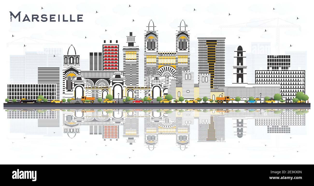 Marseille France City Skyline with Gray Buildings and Reflections ...