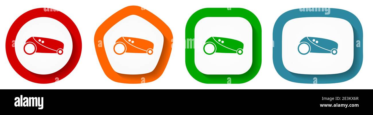 Robot, automatic grass mower vector icon set, flat design buttons on ...