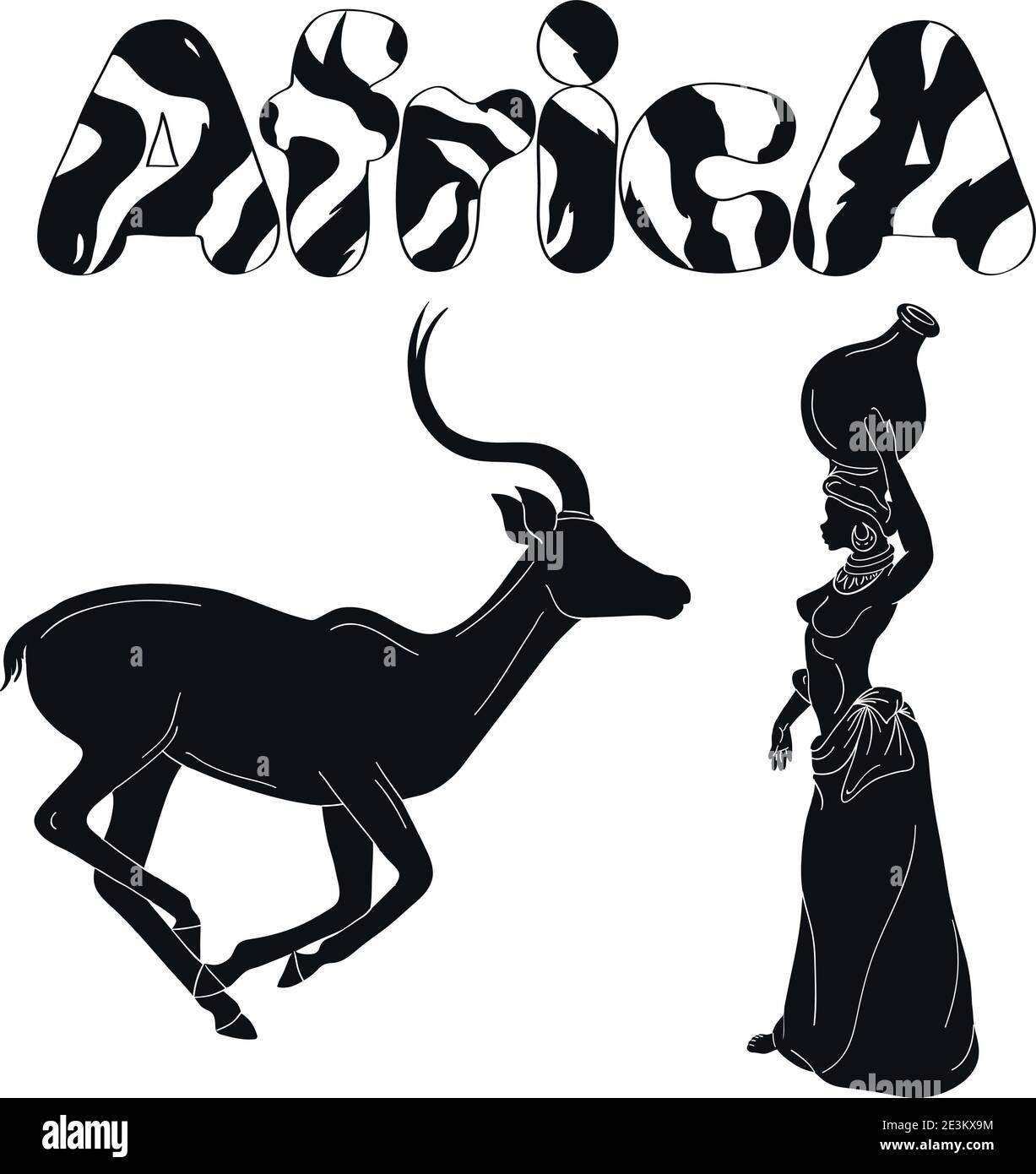 Set of black and white images with antelope, native, and the word ...