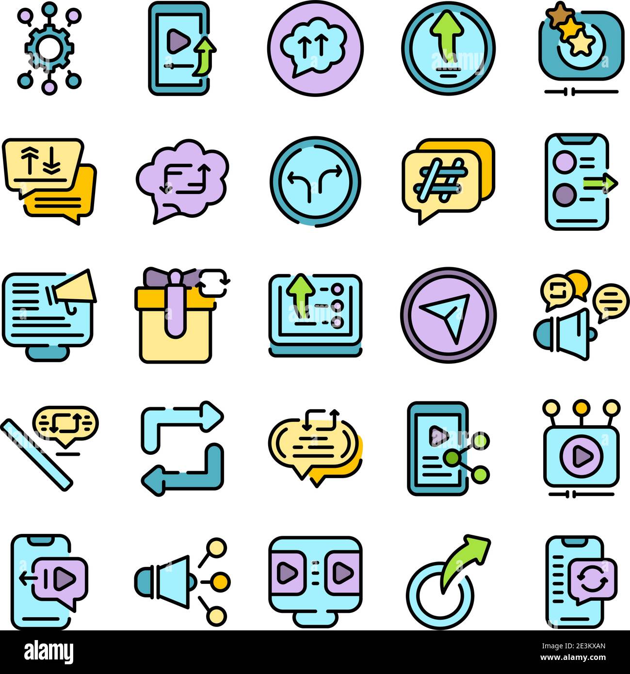 Repost icons set. Outline set of repost vector icons thin line color ...