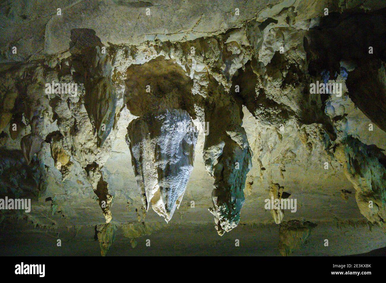 stalagmite and limestone formations inside Lang Cave in Malaysia Stock ...