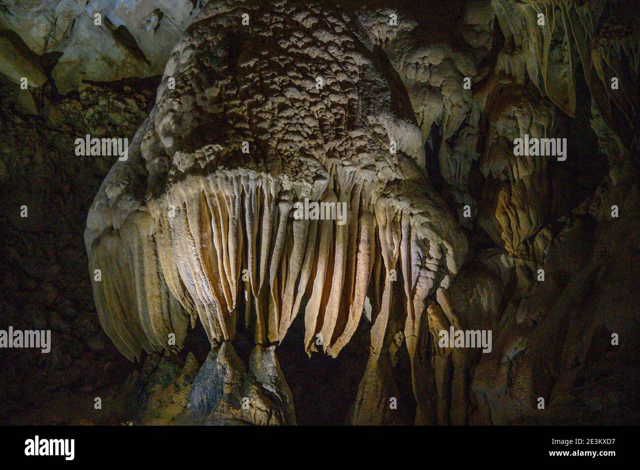 stalagmite and limestone formations inside Lang Cave in Malaysia Stock ...