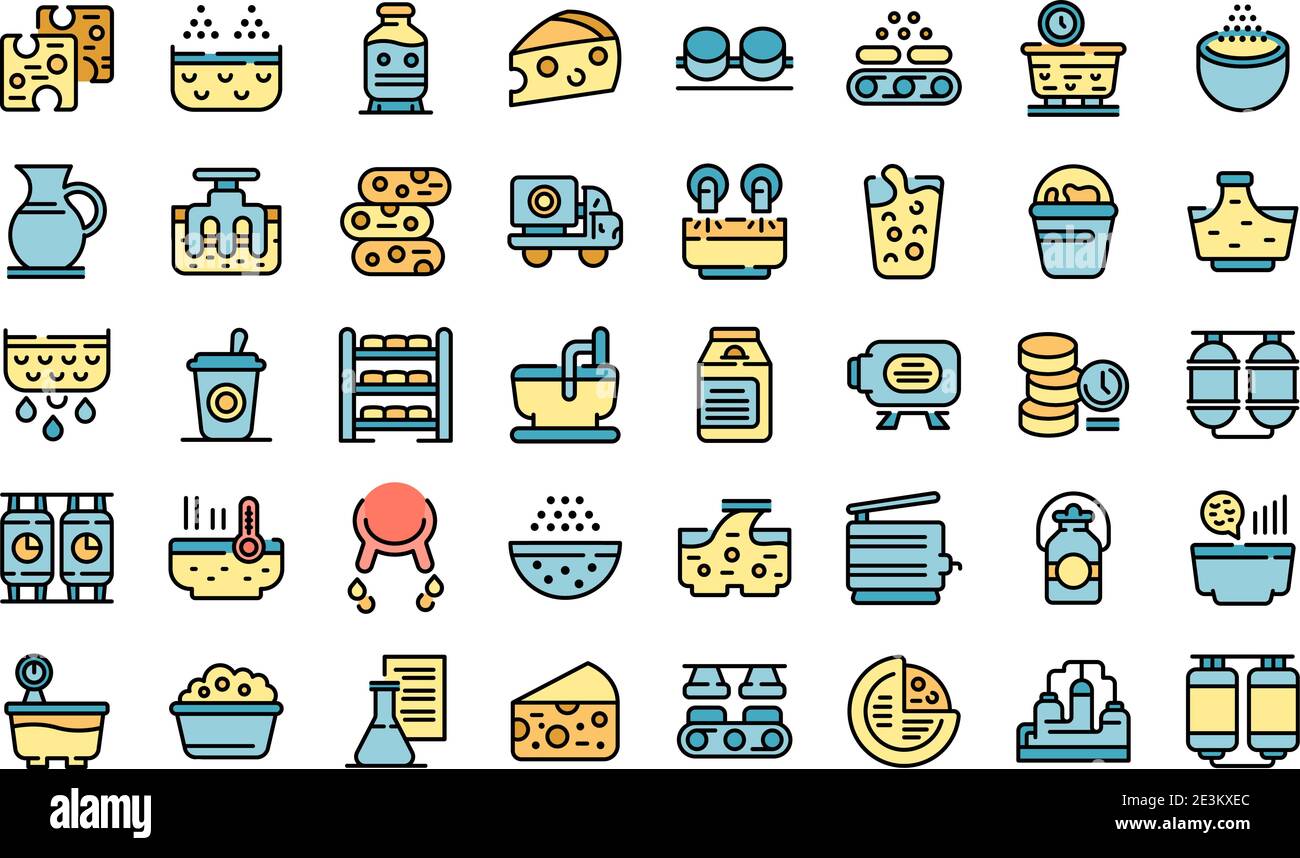 Cheese production icons set. Outline set of cheese production vector ... Cheese production icons set. Outline set of cheese production vector ...