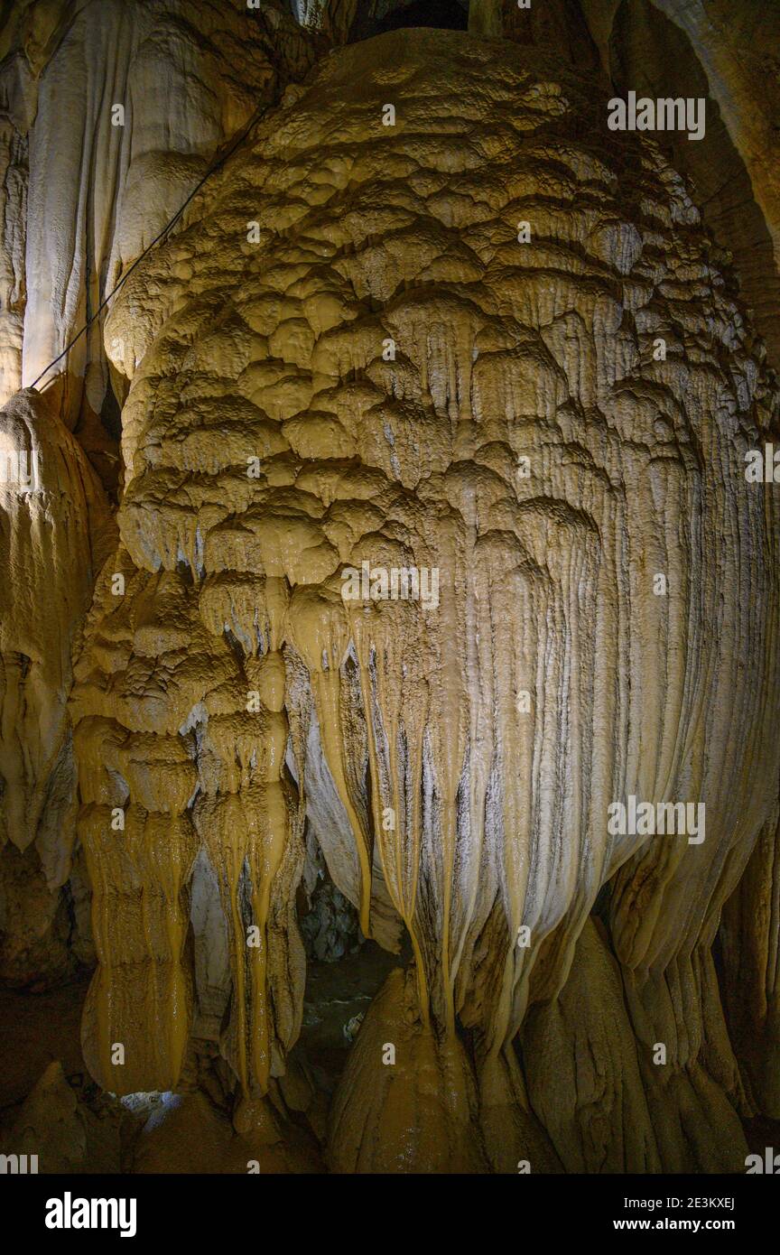 stalagmite and limestone formations inside Lang Cave in Malaysia Stock ...