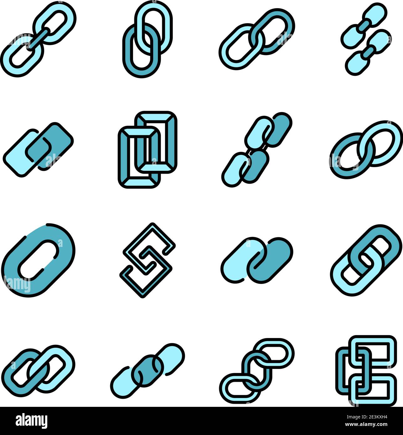 Chain link icons set. Outline set of chain link vector icons thin line ...