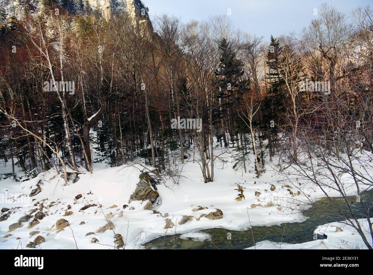 Snowy landscapes along the Ishikary river by the Ryusei and Ginga ...