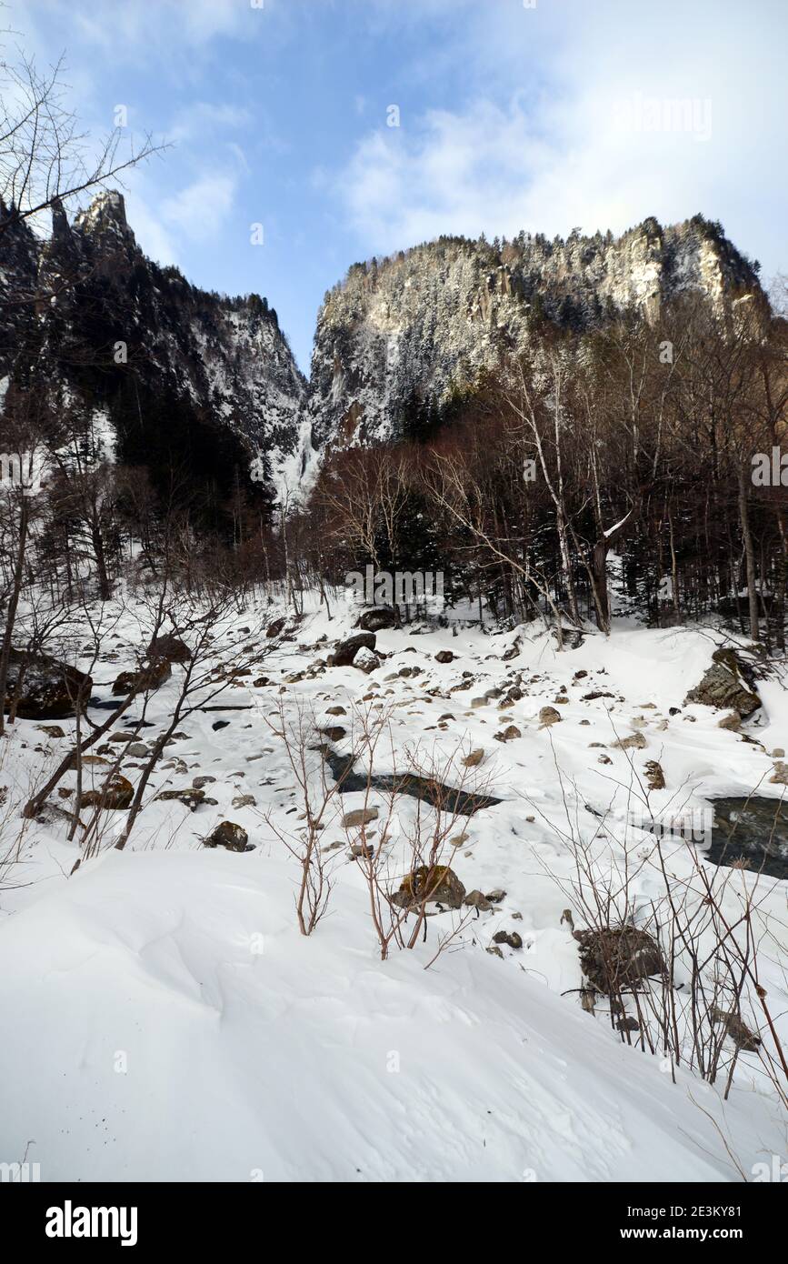 Snowy landscapes along the Ishikary river by the Ryusei and Ginga ...