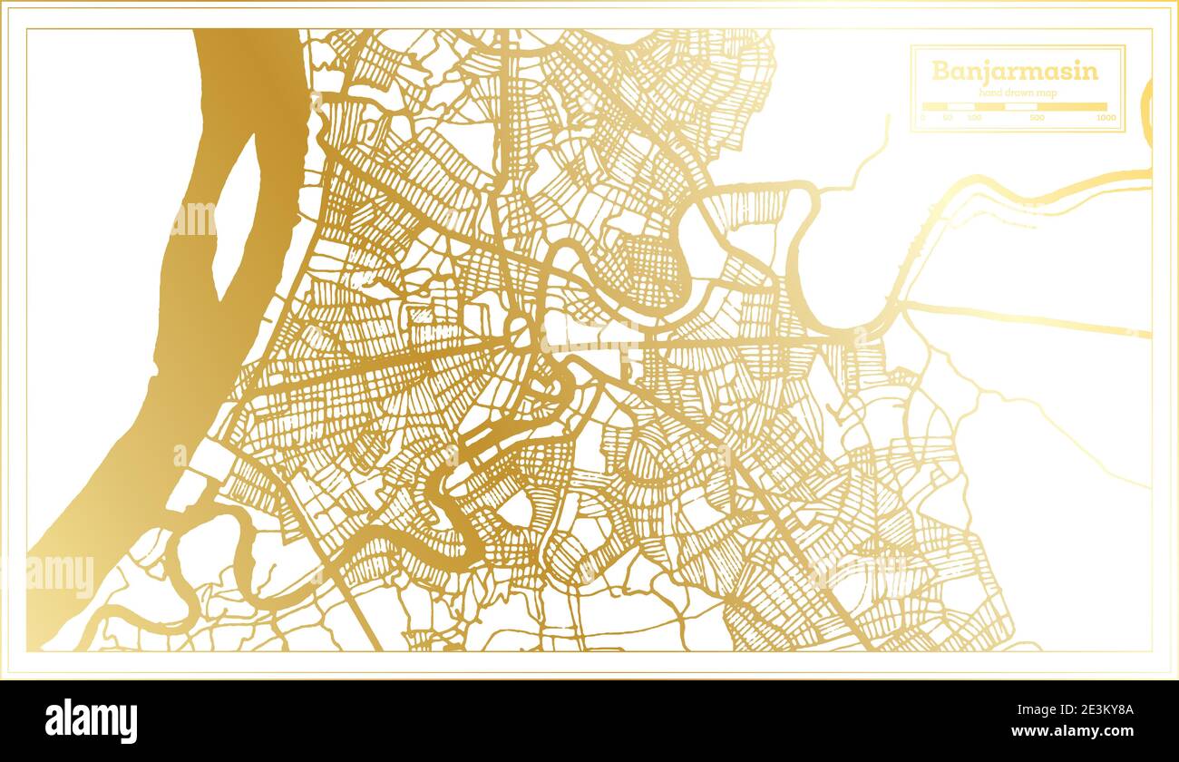Banjarmasin Indonesia City Map in Retro Style in Golden Color. Outline ...