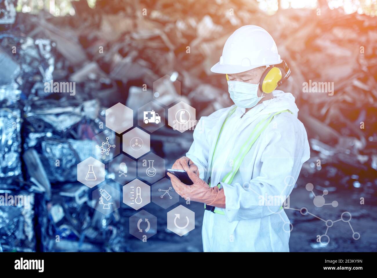 Waste processing plant. Technological process plastic bottles at the ...