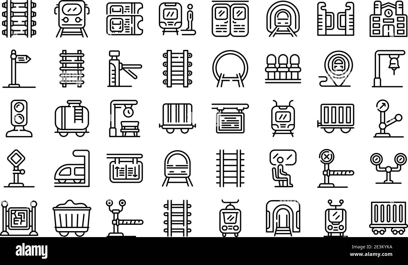 Railway platform icons set. Outline set of railway platform vector ... Railway platform icons set. Outline set of railway platform vector ...