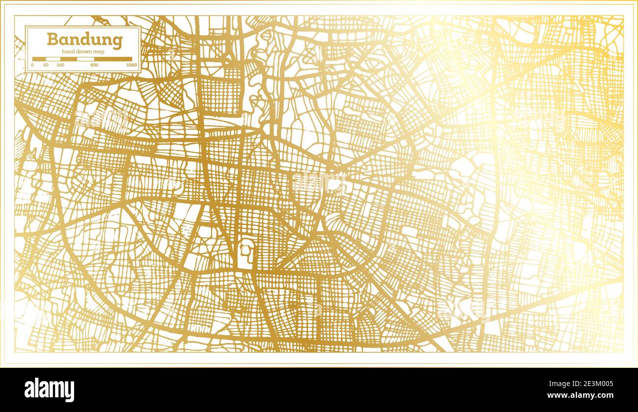Bandung Indonesia City Map in Retro Style in Golden Color. Outline Map ...