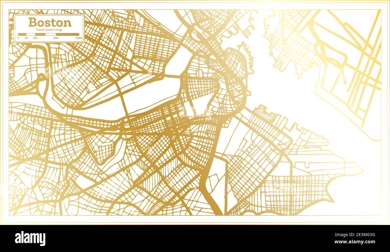 Boston USA City Map in Retro Style in Golden Color. Outline Map. Vector ...