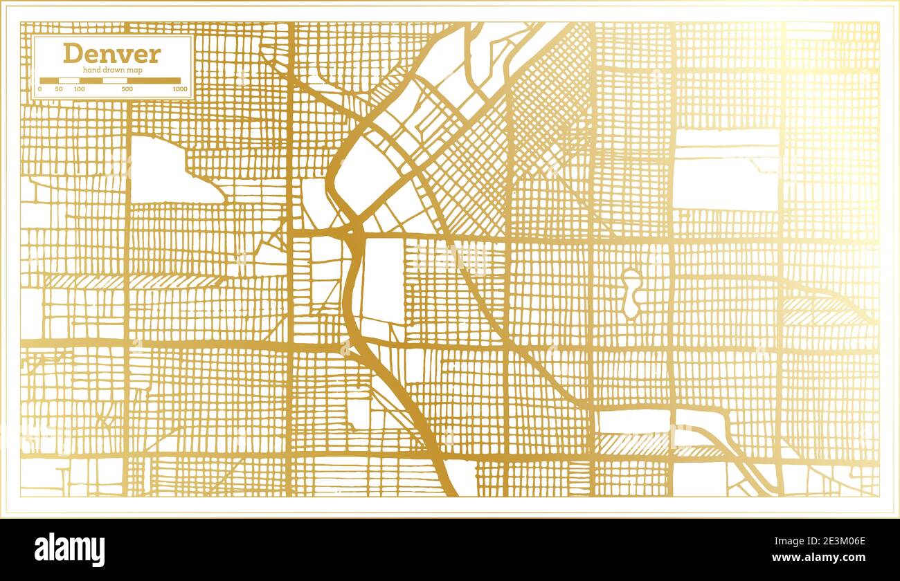 Denver USA City Map in Retro Style in Golden Color. Outline Map. Vector ...