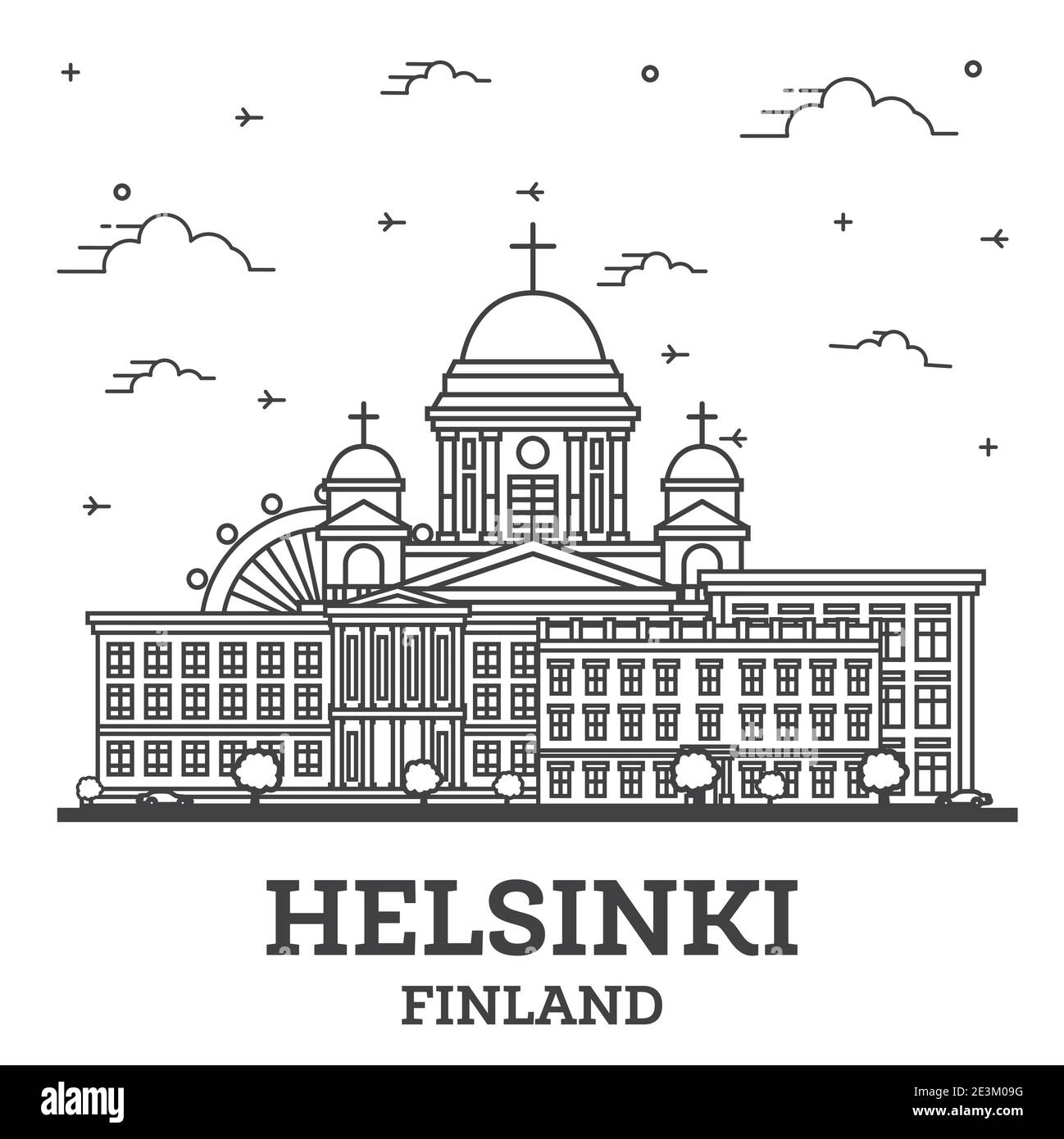 Outline Helsinki Finland City Skyline with Historic Buildings Isolated ...