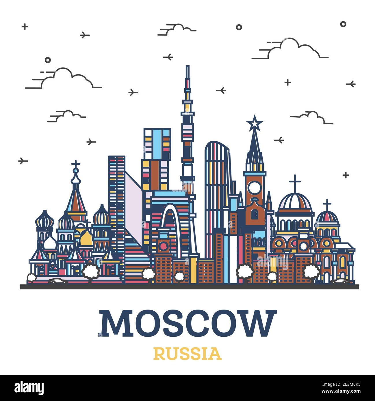 Outline Moscow Russia City Skyline with Colored Historic Buildings ...