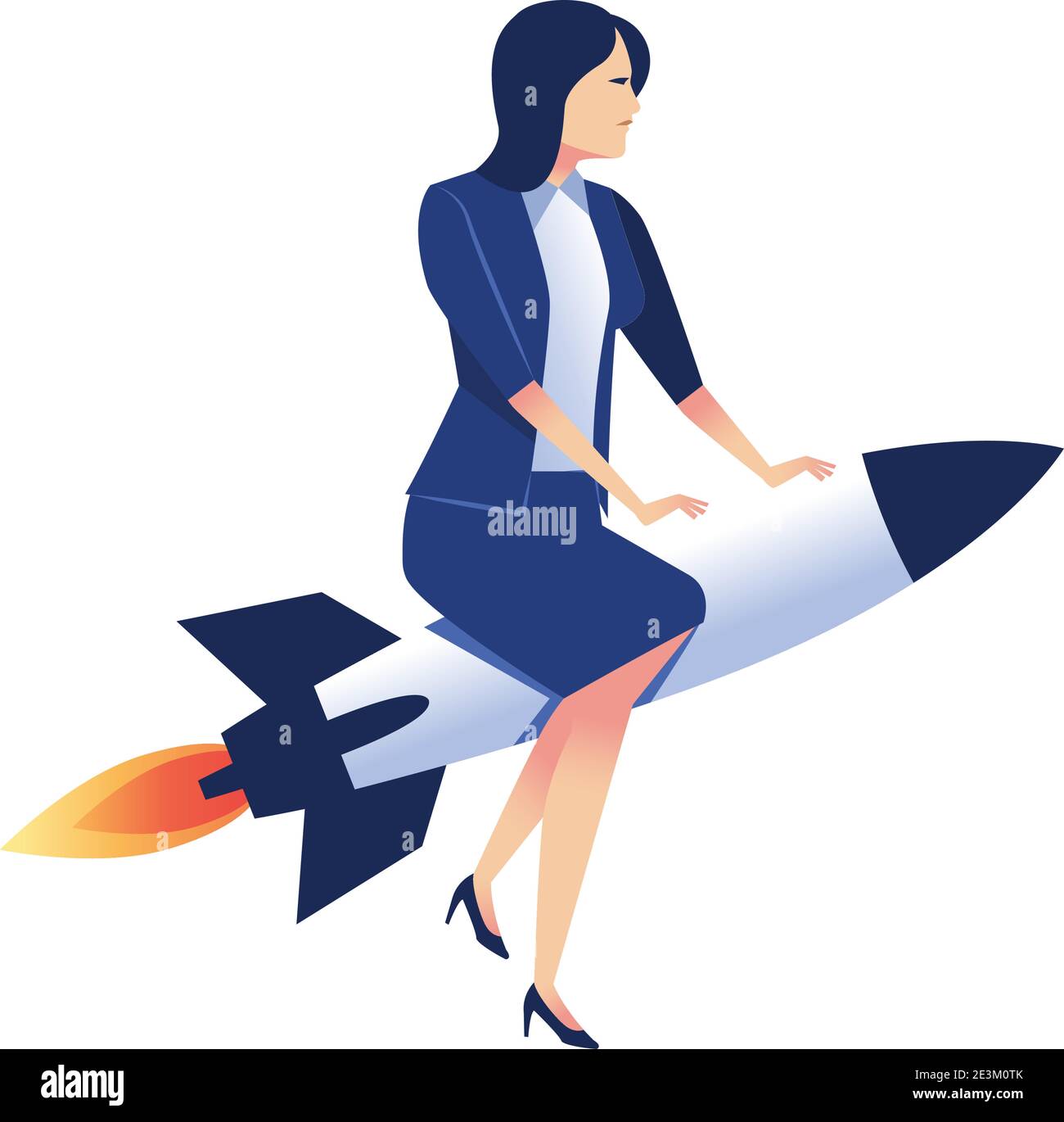 elegant businesswoman worker flying in rocket character vector ...