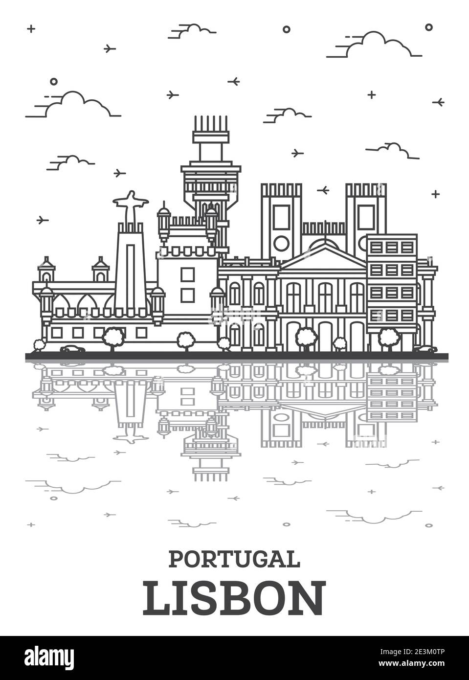 Outline Lisbon Portugal City Skyline with Historic Buildings and ...