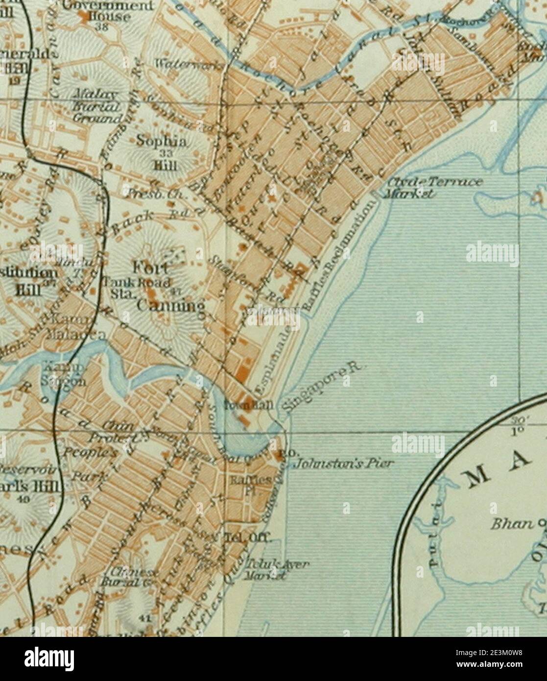 Map of Singapore (Baedeker, 1914) cropped Stock Photo - Alamy