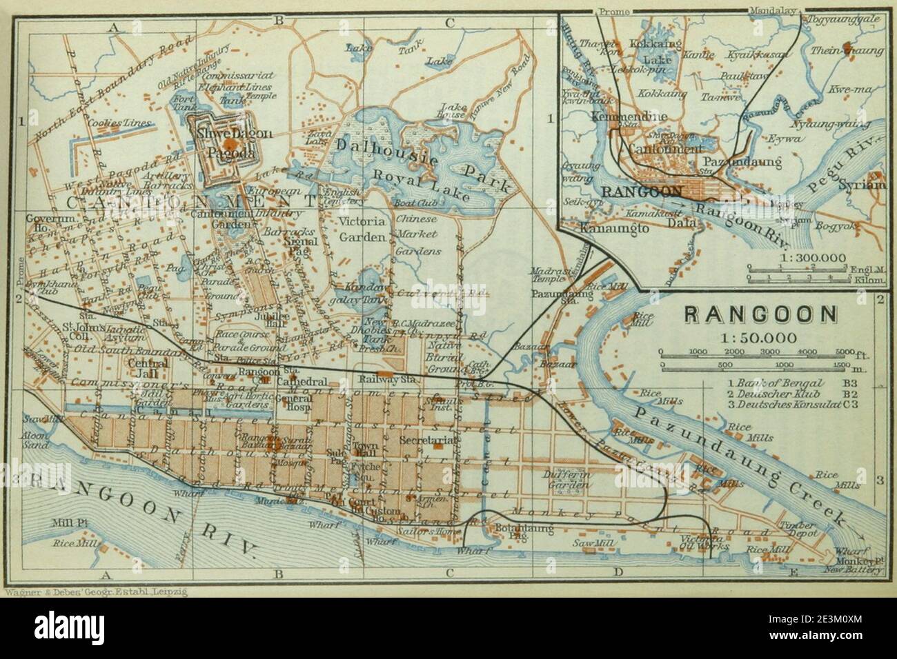 Map of Rangoon (Baedeker, 1914 Stock Photo - Alamy