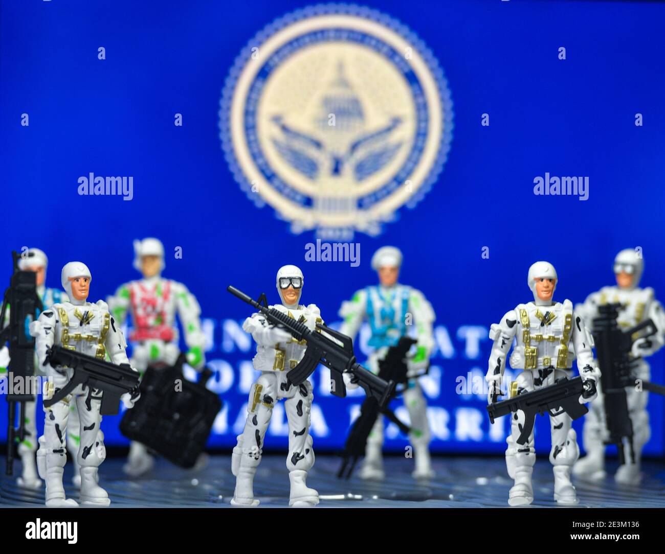 In this photo illustration, the toy soldiers seen in front of the ...