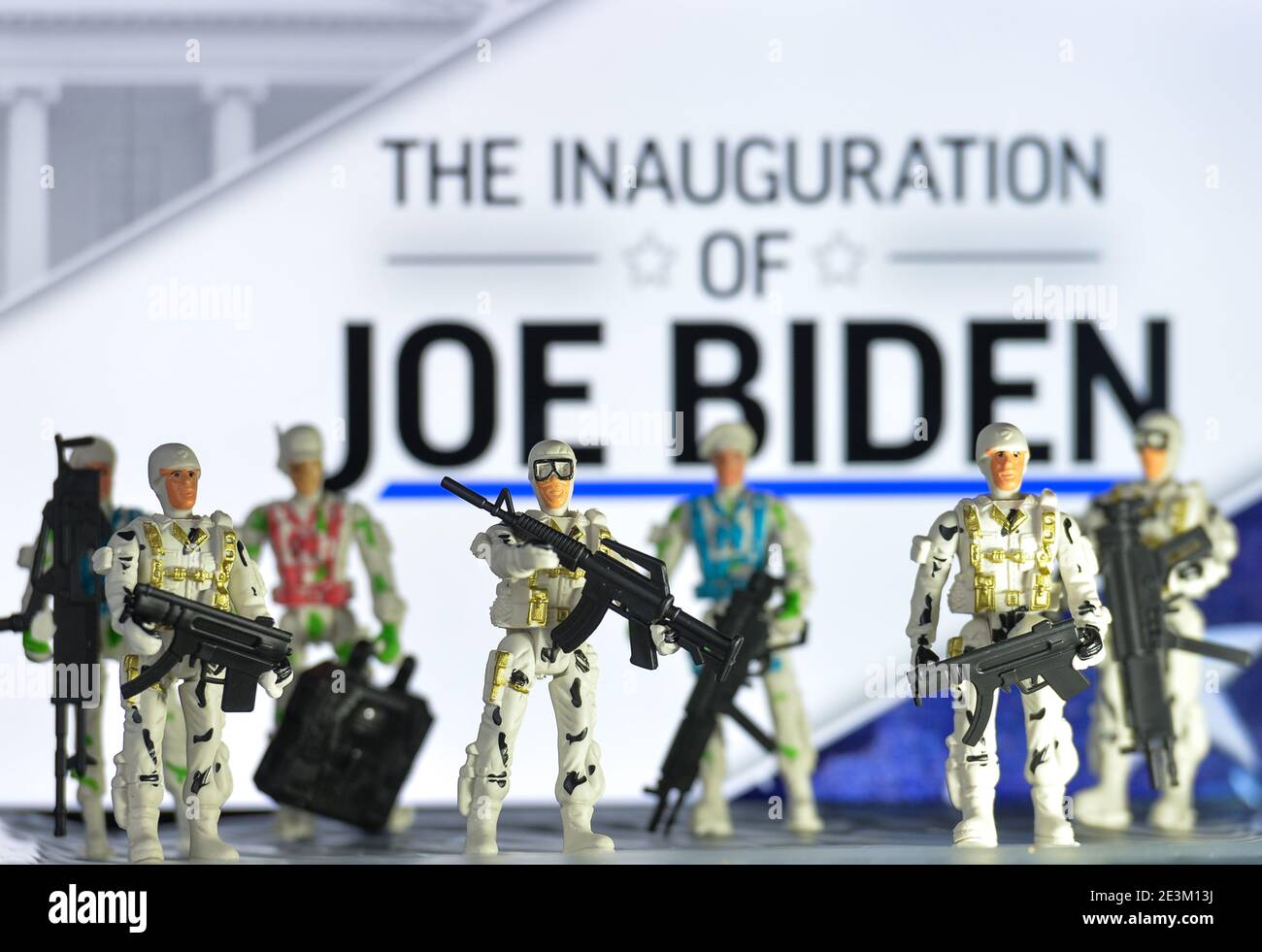 In this photo illustration, the toy soldiers seen in front of the ...