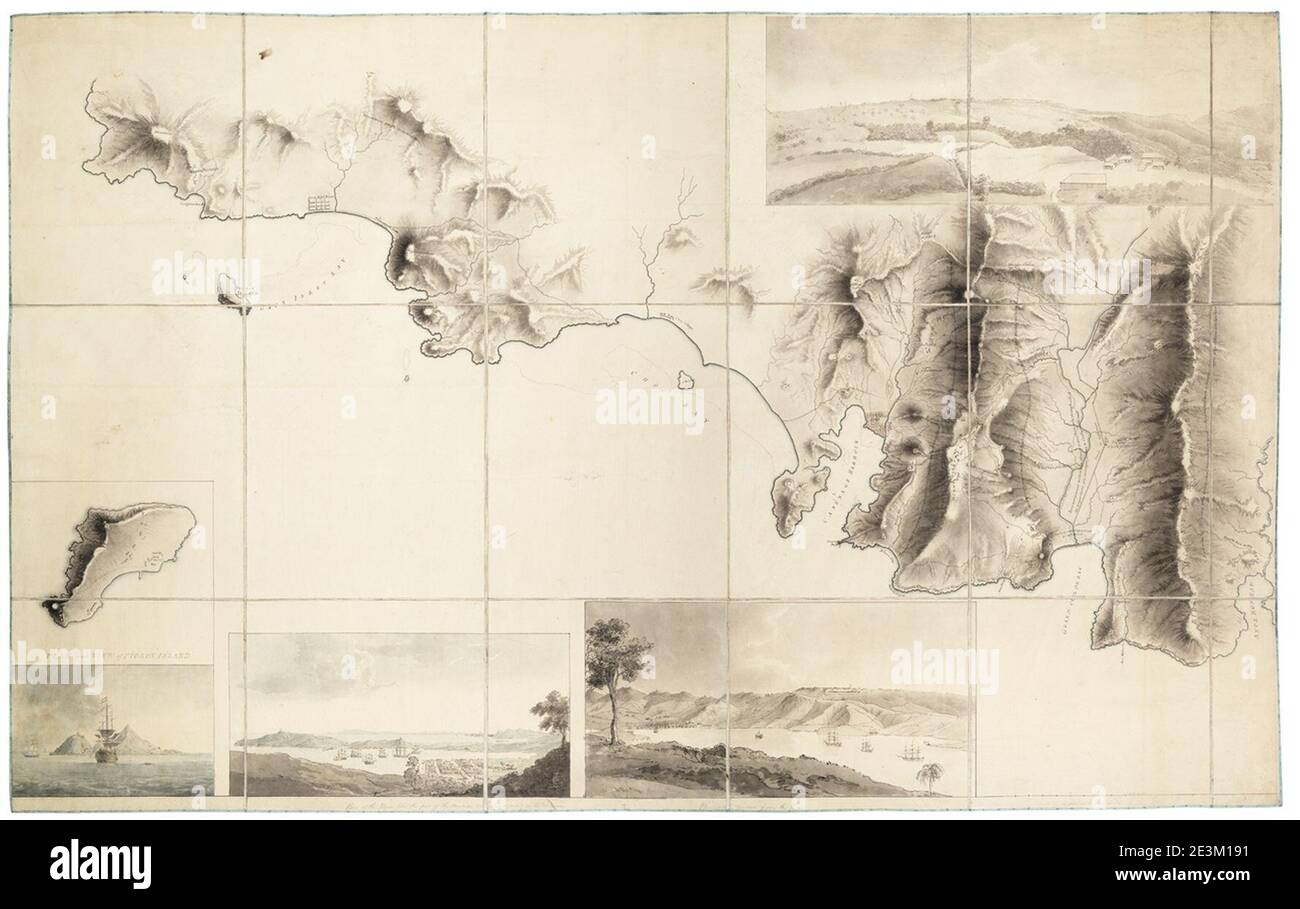 Map of West coast of St Lucia and Pigeon Island with views of Carenage ...