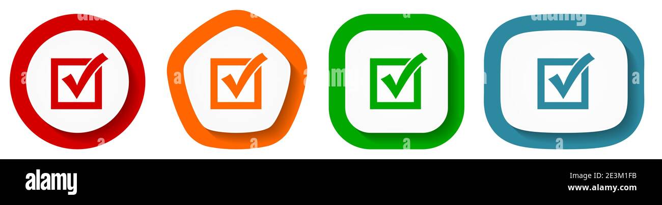 Correct, check box vector icon set, flat design buttons on white ...