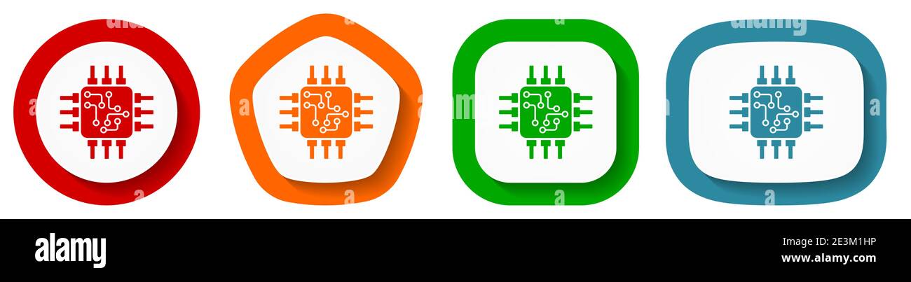 Circuit, technology, chip, processor vector icon set, flat design ...