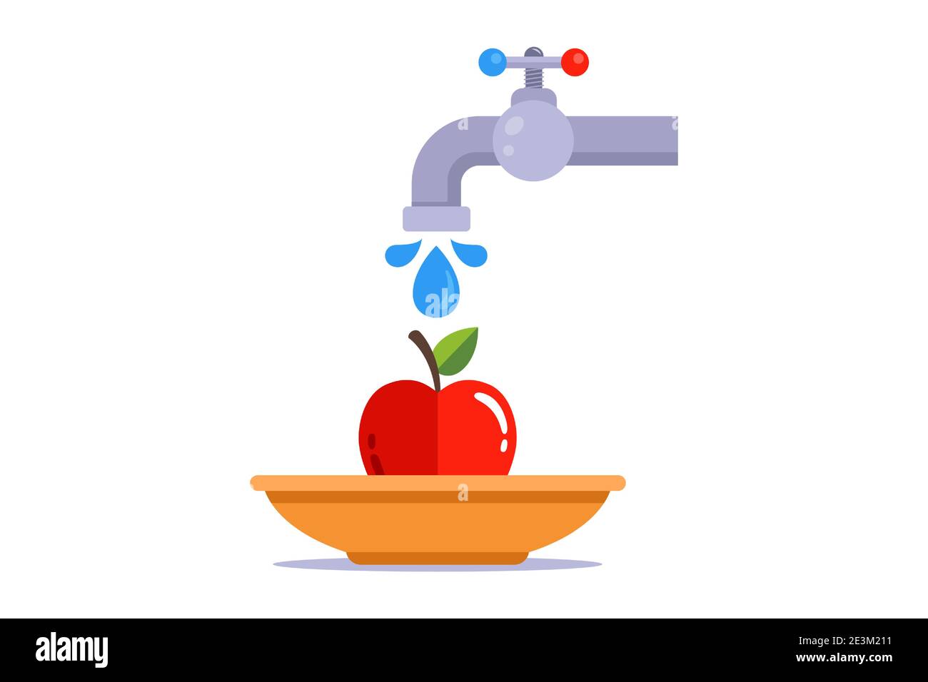 wash an apple with tap water in the kitchen. flat vector illustration ...