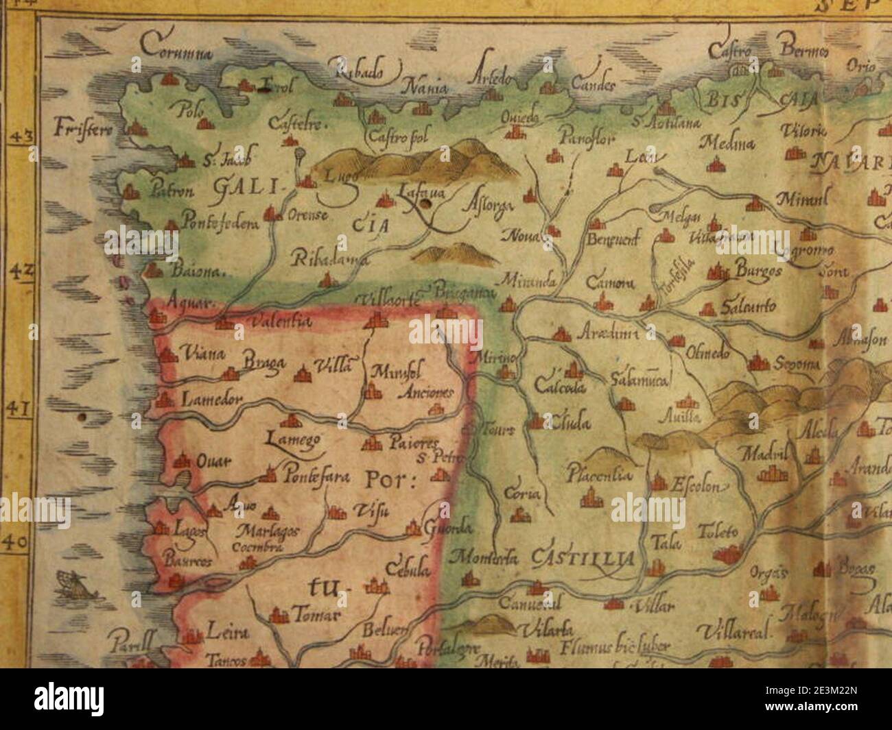 Map of Spain and Portugal (1600) north west Stock Photo - Alamy