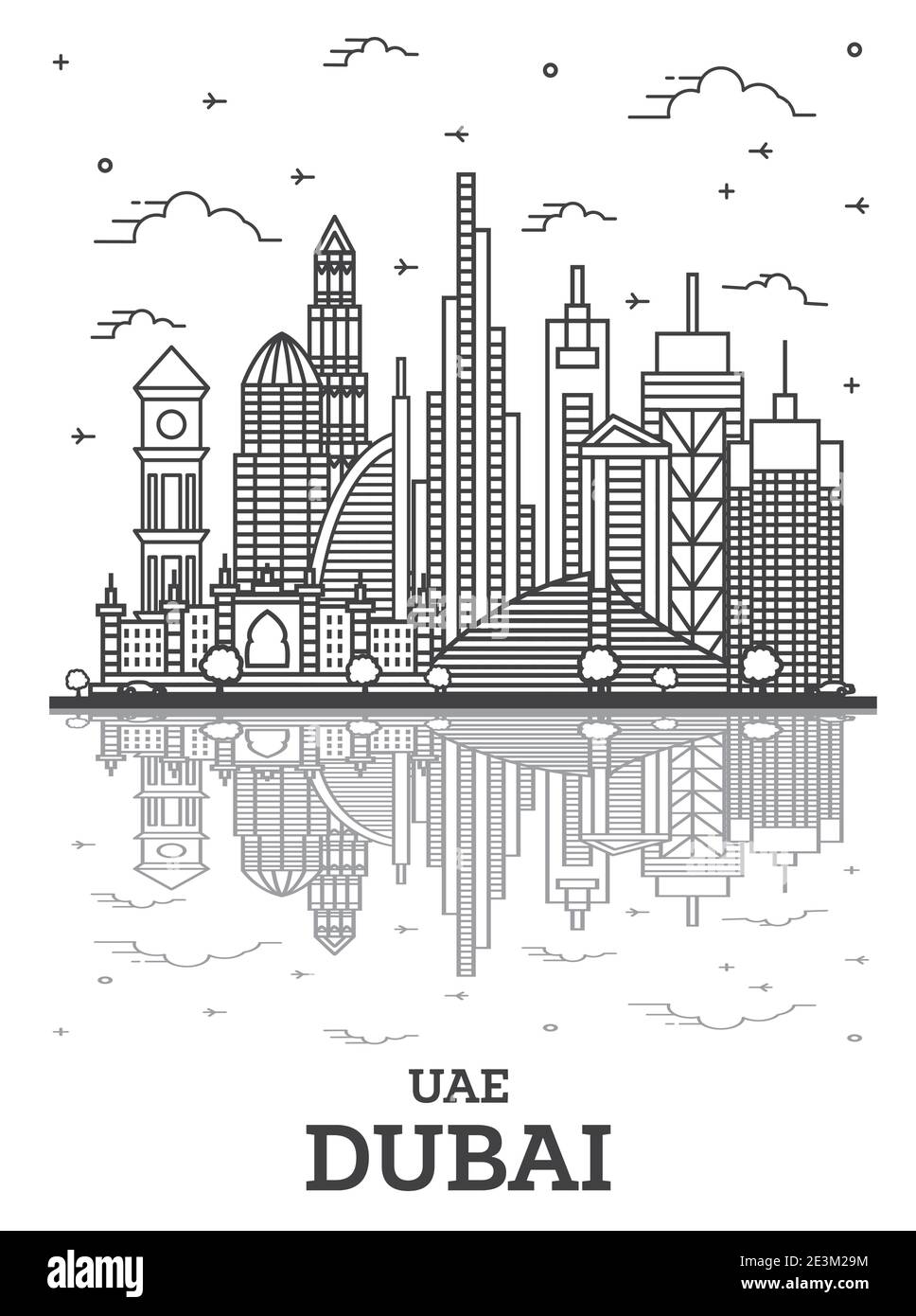 Outline Dubai United Arab Emirates (UAE) City Skyline with Modern ...
