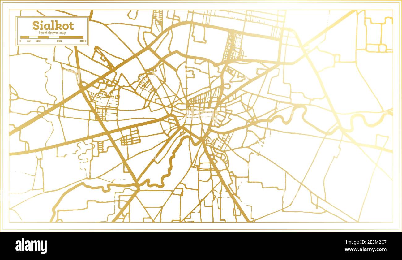 Sialkot Pakistan City Map in Retro Style in Golden Color. Outline Map ...