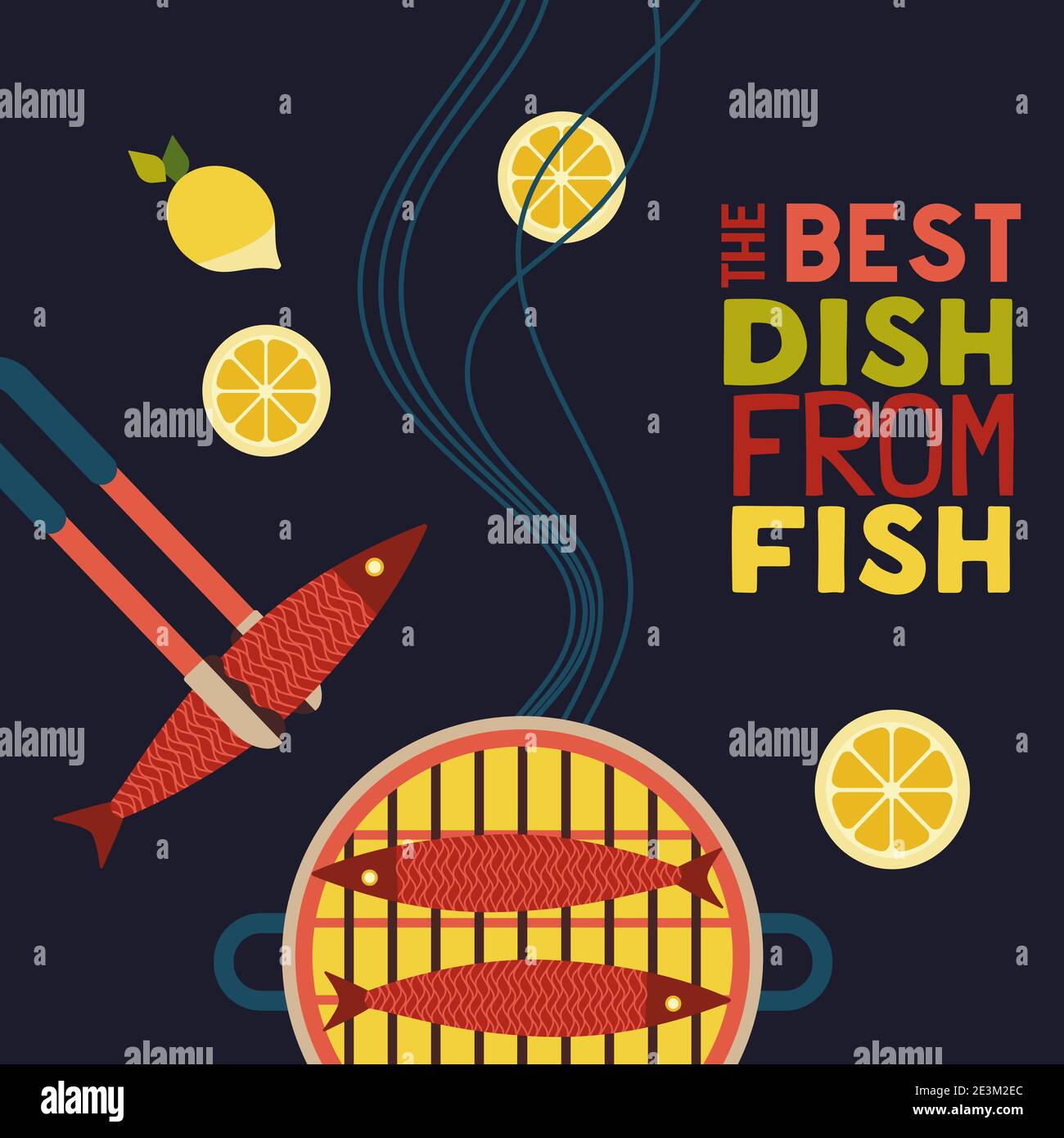 BBQ seafood cooking flat color vector poster Stock Vector Image & Art ...