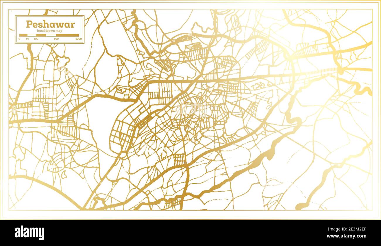 Peshawar Pakistan City Map in Retro Style in Golden Color. Outline Map ...