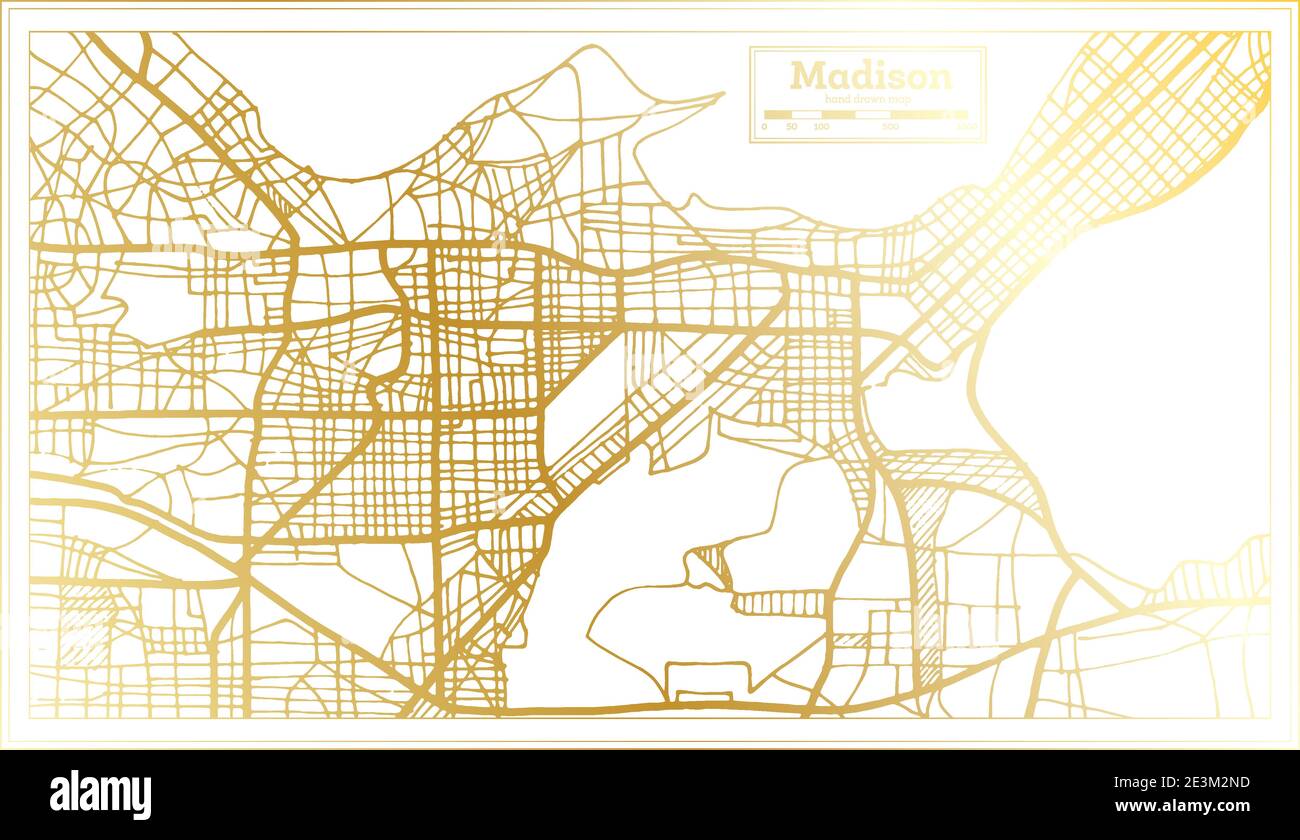Madison USA City Map in Retro Style in Golden Color. Outline Map ...