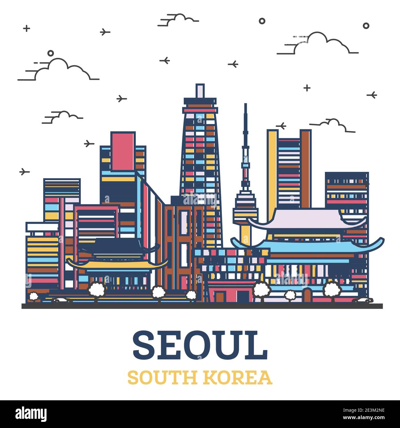 Outline Seoul South Korea City Skyline with Colored Modern Buildings ...